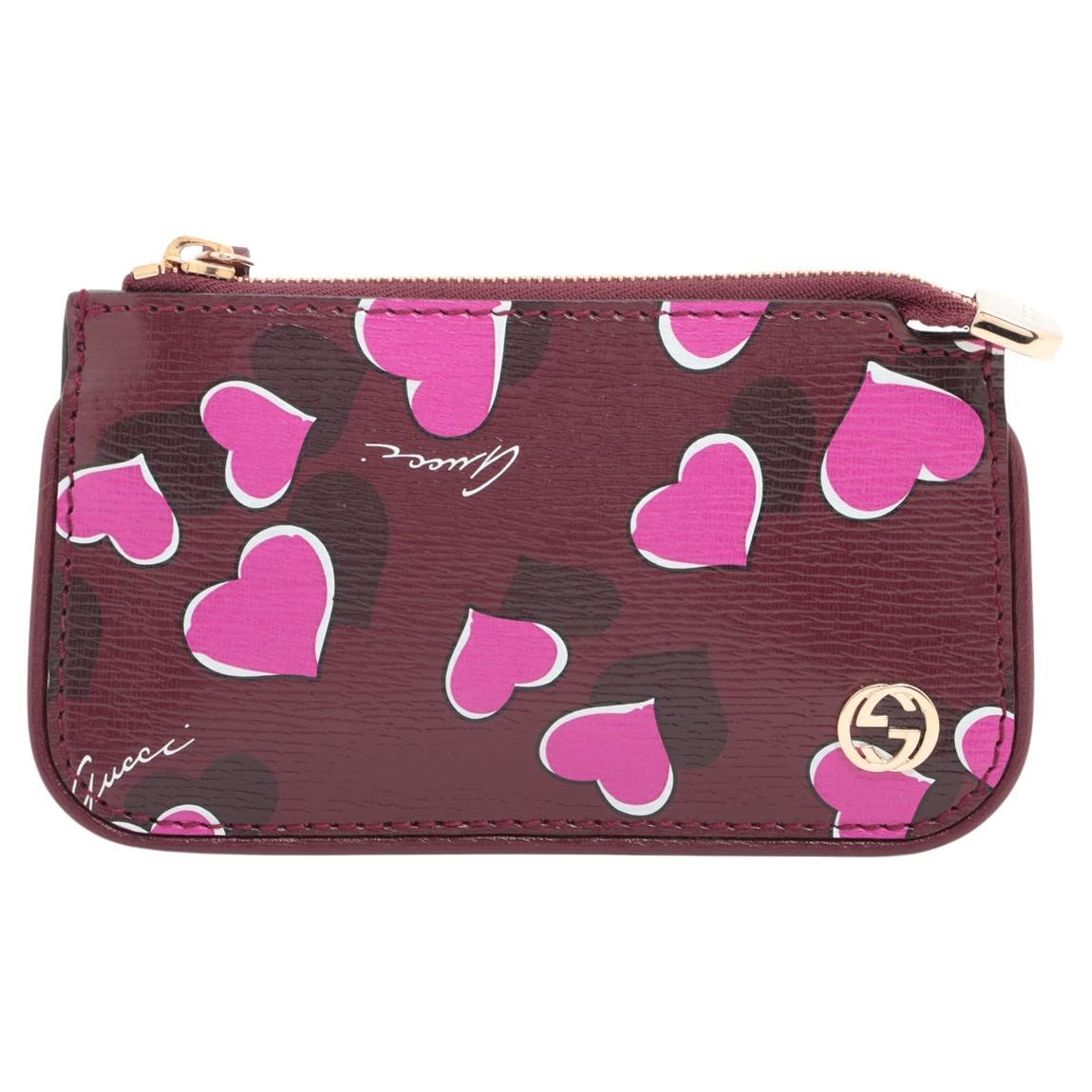 Gucci Hearts Leather Coin Case Burgundy For Sale at 1stDibs