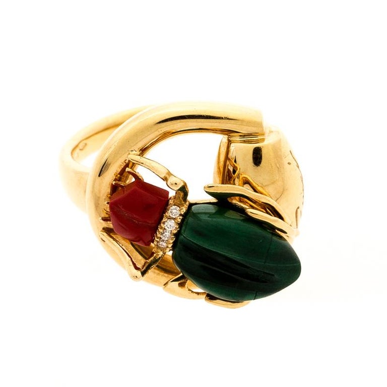 Gucci Horsebit Beetle Malachite Coral Cocktail Ring For Sale at 1stDibs ...