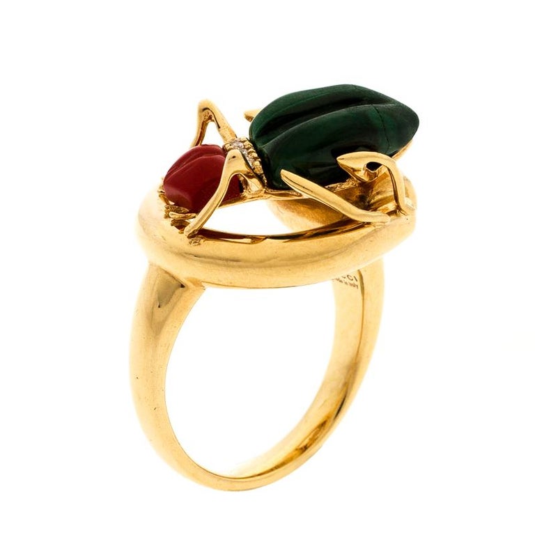 Gucci Horsebit Beetle Malachite Coral Cocktail Ring For Sale at 1stDibs ...