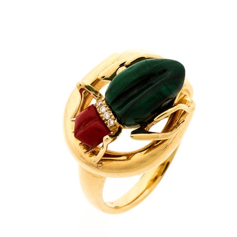 Gucci Horsebit Beetle Malachite Coral Cocktail Ring For Sale at 1stDibs ...