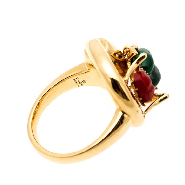 Gucci Horsebit Beetle Malachite Coral Cocktail Ring For Sale at 1stDibs ...