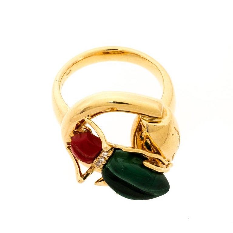 Gucci Horsebit Beetle Malachite Coral Cocktail Ring For Sale at 1stDibs ...