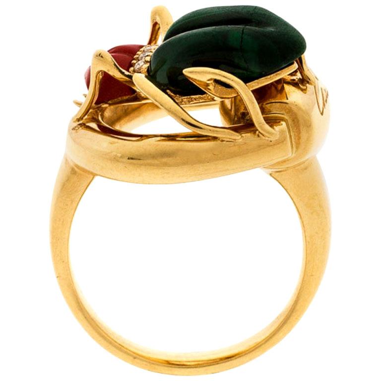Gucci Horsebit Beetle Malachite Coral Cocktail Ring For Sale at 1stDibs ...