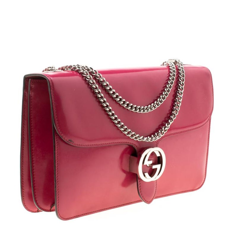 Gucci Hot Pink Patent Leather GG Interlocking Shoulder Bag at 1stDibs