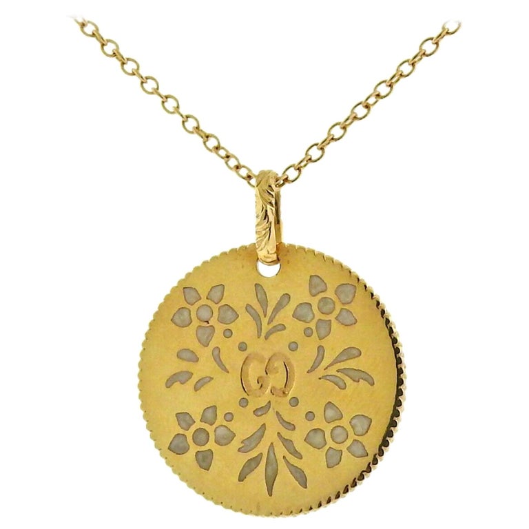 Gucci Icon Bloom Gold Enamel Pendant Necklace For Sale at 1stDibs