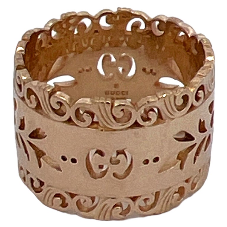 Gucci Icon Blooms 18 Karat Yellow Gold Wide Band Ring Modern For Sale ...