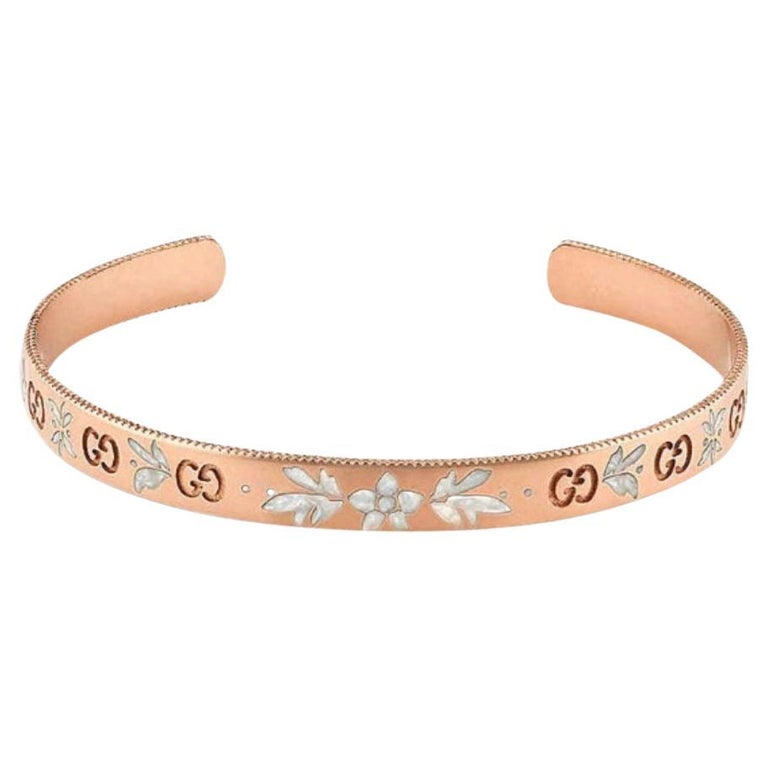 Gucci Icon Blossom Rose Gold Cuff Bangle For Sale at 1stDibs