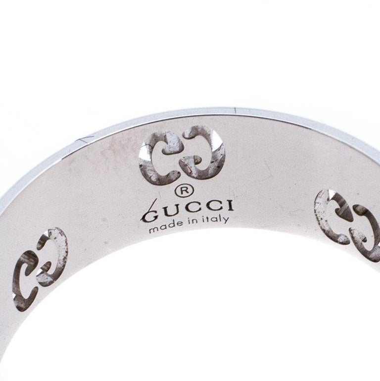 Gucci Icon Bold Diamond 18K White Gold Band Ring Size 50 at 1stDibs