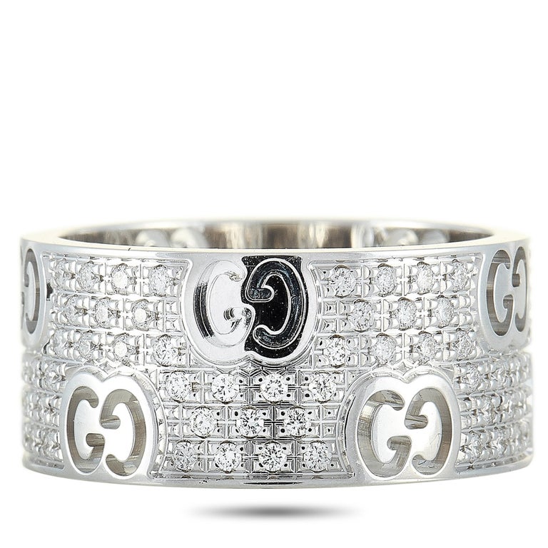 Gucci Icon Stardust 18 Karat White Gold Diamond Band Ring at 1stDibs