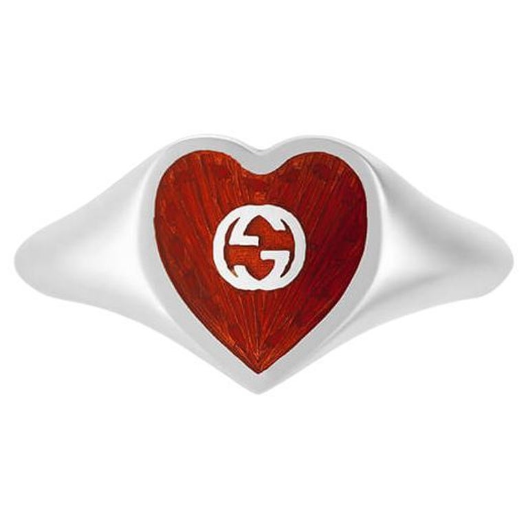 Gucci Interlocking G Red Enamel Heart Ring YBC645544001 For Sale at 1stDibs