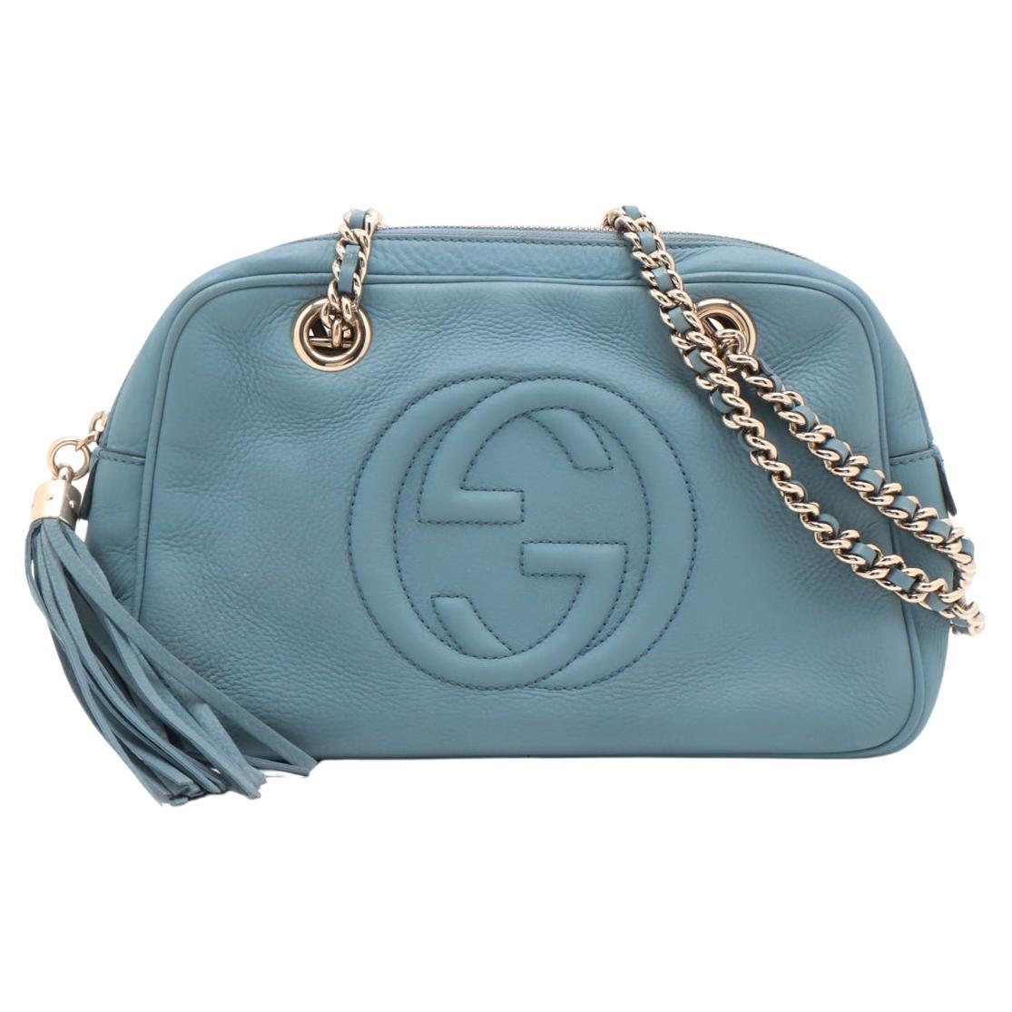 Gucci Interlocking GG Soho Leather Double Chain Shoulder Bag Sky Blue ...