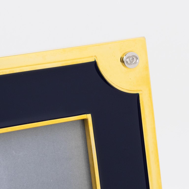 Gucci Italy 24K Gold Plated and Navy Blue Enamel Picture Frame For Sale ...