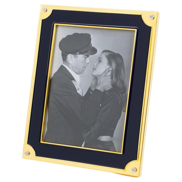 Gucci Italy 24K Gold Plated and Navy Blue Enamel Picture Frame For Sale ...