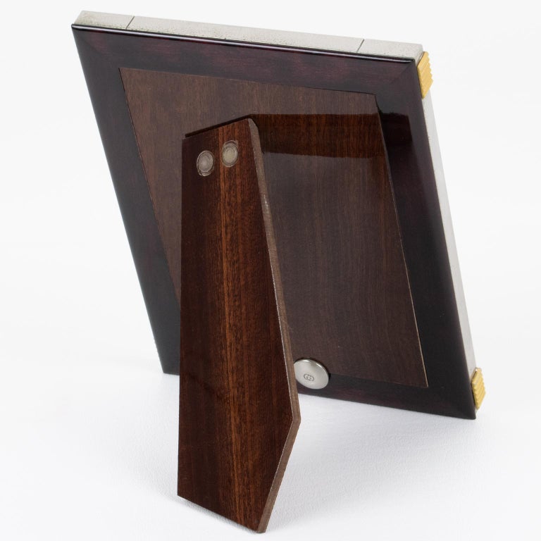 Gucci Italy Chrome and Brass Geometric Picture Frame For Sale at 1stDibs