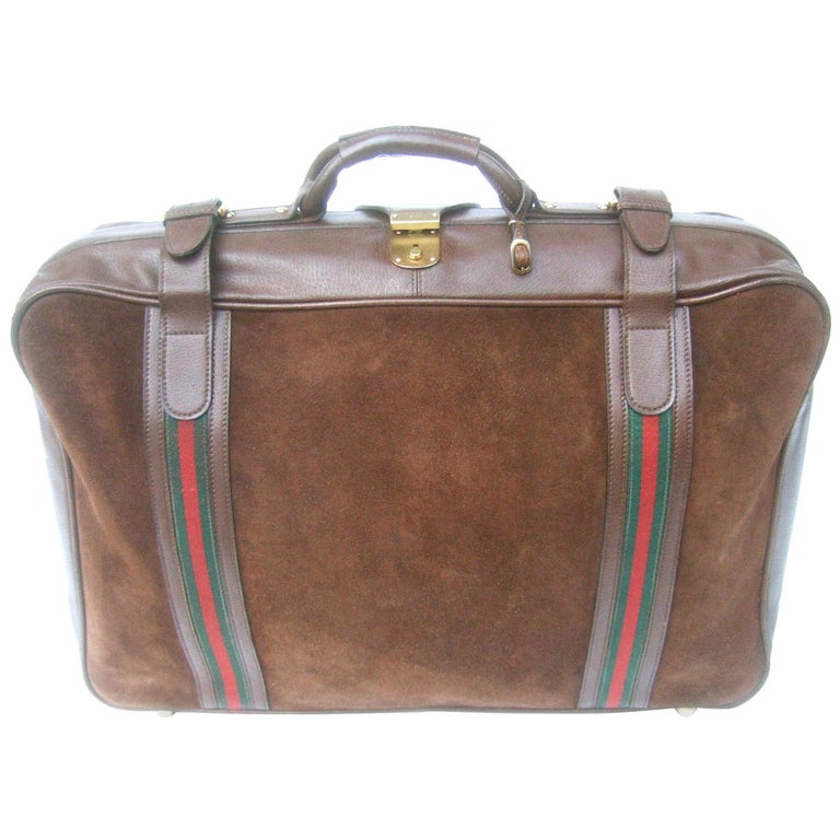 Gucci Italy Luxurious Chocolate Brown Suede Webbed Striped Travel Case ...