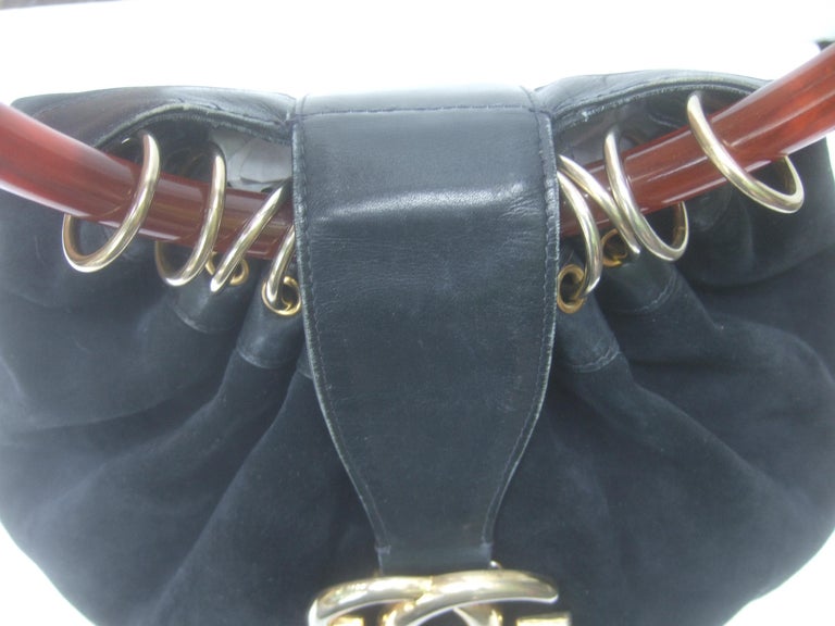Gucci Italy Rare Midnight Blue Suede Amber Resin Lucite Handle Handbag ...