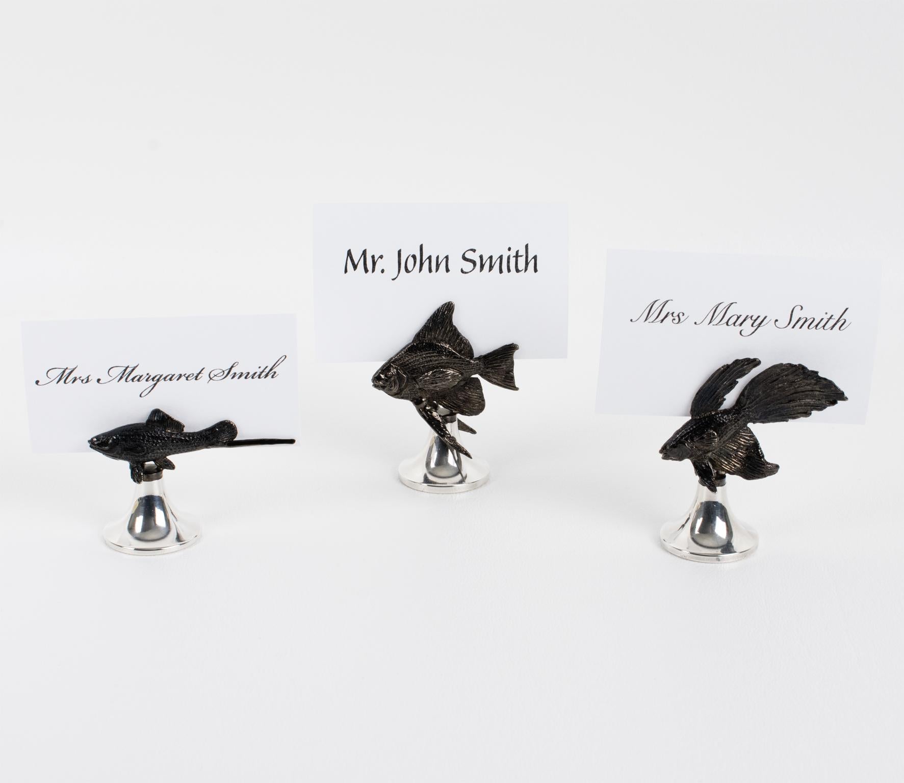 Gucci Italy Silver Plate and Black Metal Fish Place Card Holders, six ...