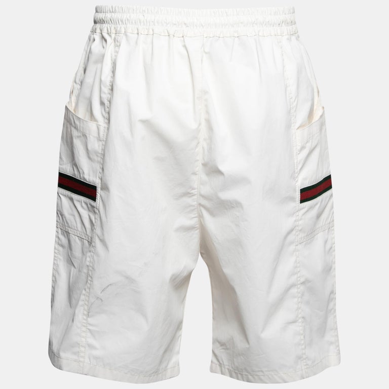Gucci Ivory Cotton Web Stripe Trim Detailed Shorts M at 1stDibs
