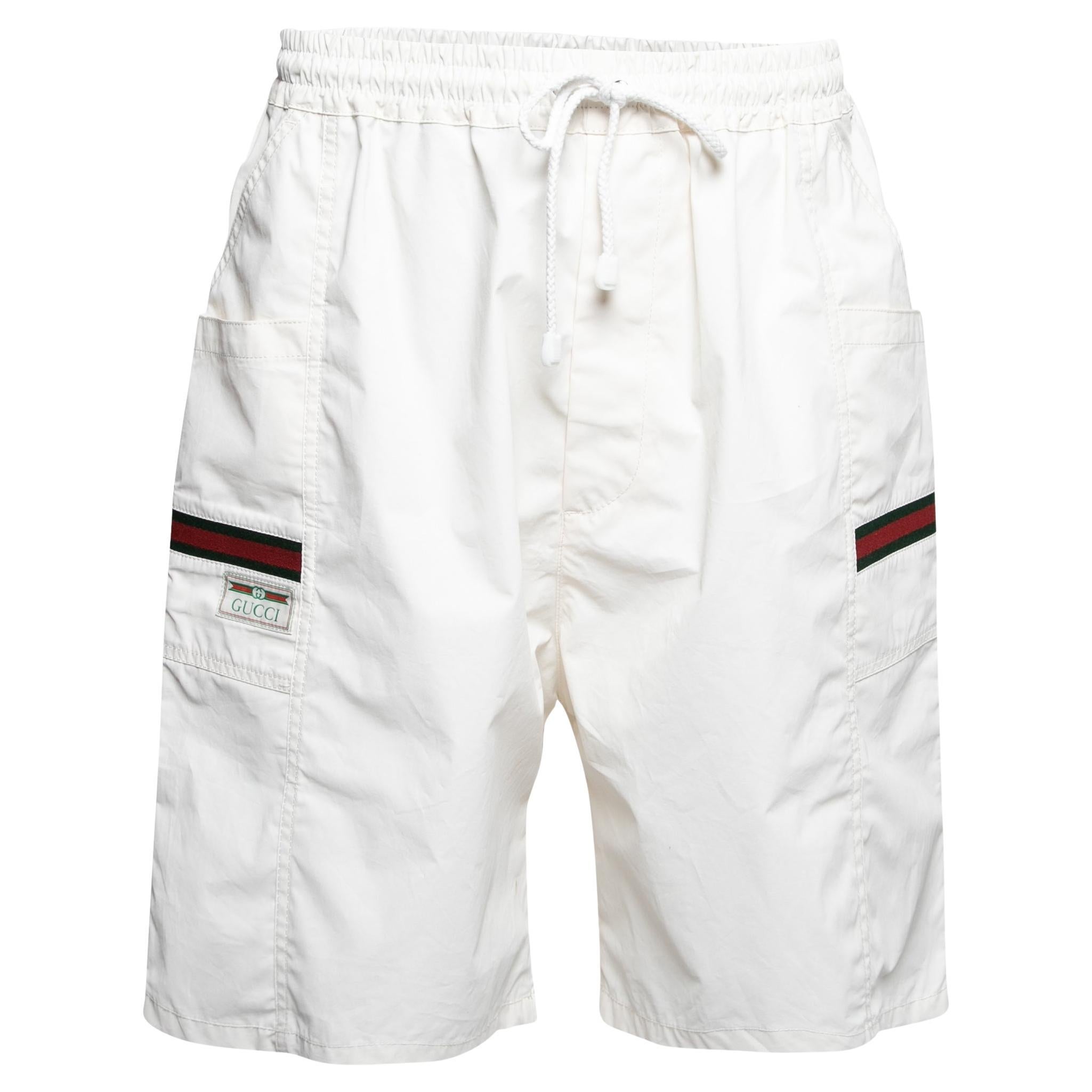 Gucci Ivory Cotton Web Stripe Trim Detailed Shorts M at 1stDibs