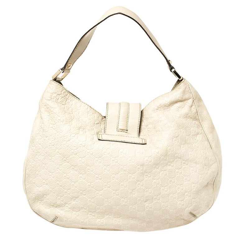 Gucci Ivory Guccissima Leather Medium New Ladies Web Hobo at 1stDibs