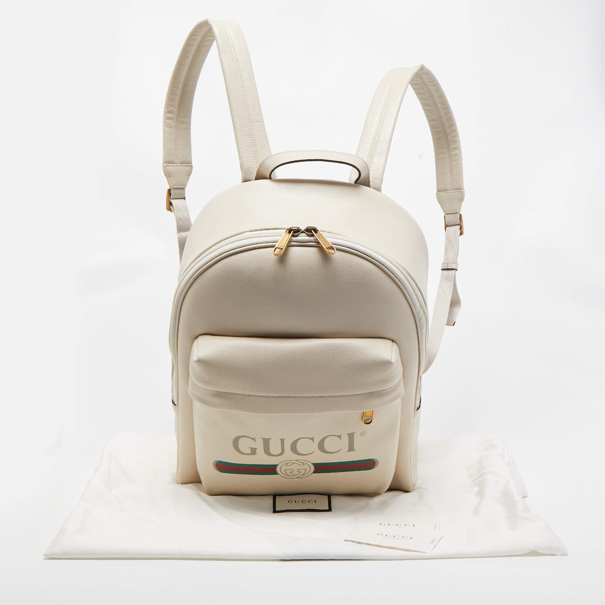 Gucci Ivory Leather Logo Day Backpack For Sale at 1stDibs