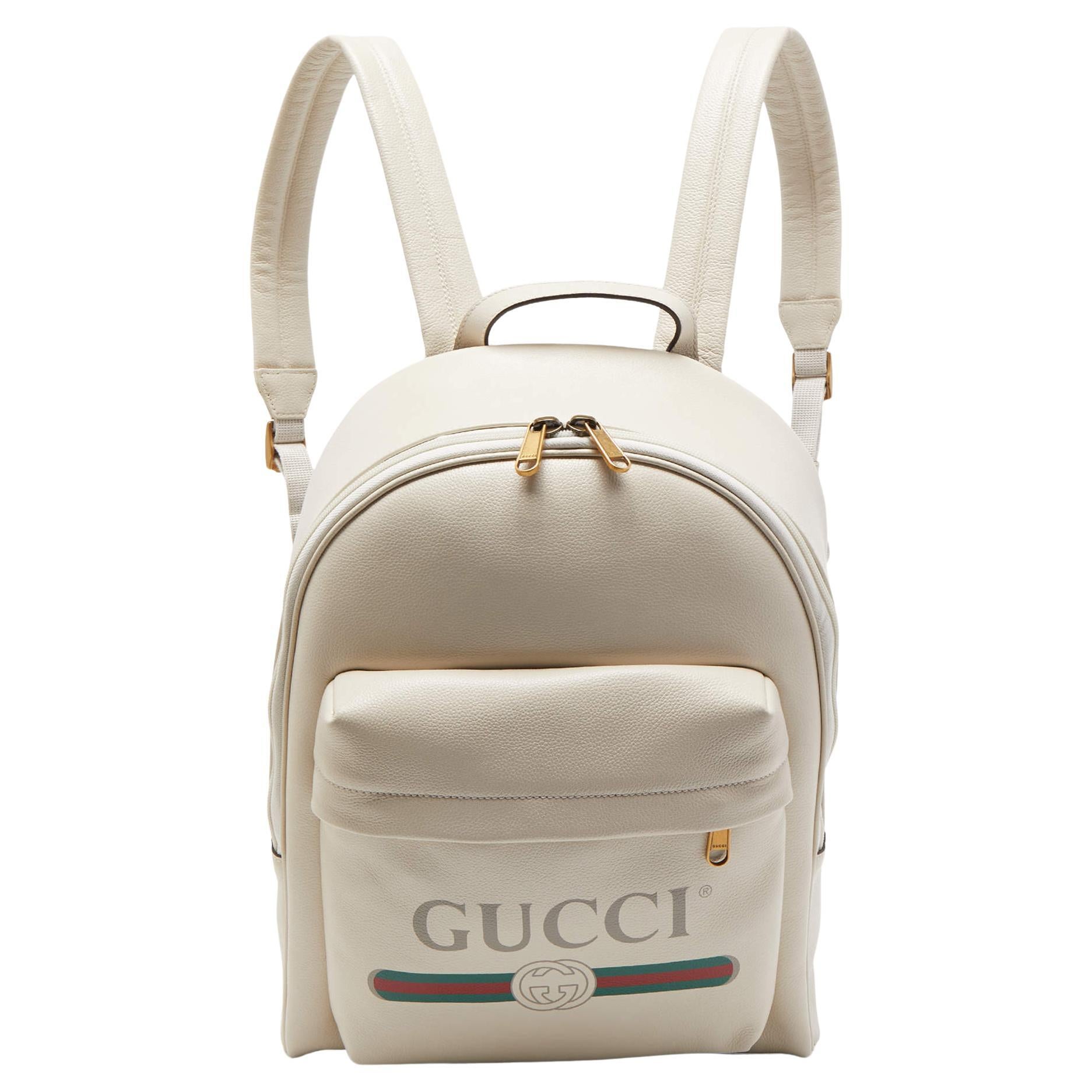 Gucci Ivory Leather Logo Day Backpack For Sale at 1stDibs