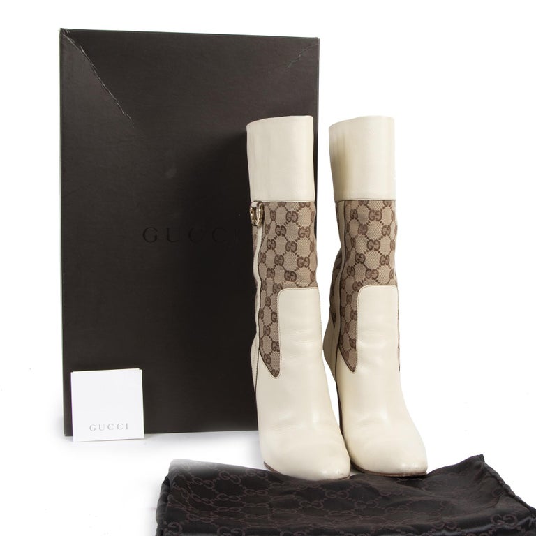 Gucci Ivory White Monogram Boots - Size 38 at 1stDibs | ivory sandals ...