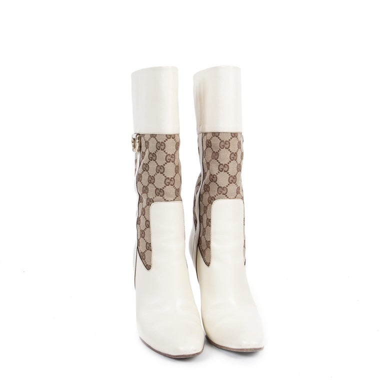 Gucci Ivory White Monogram Boots - Size 38 at 1stDibs | ivory sandals ...