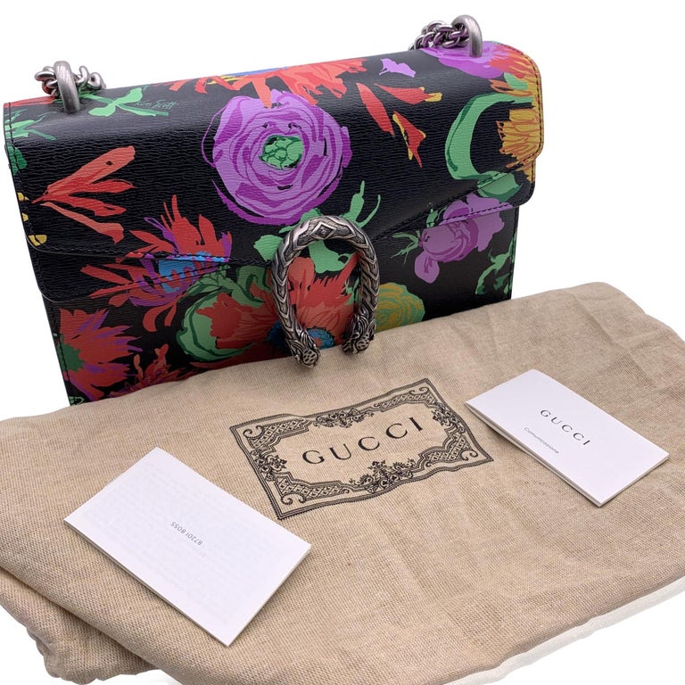 Gucci Ken Scott Print Black Floral Leather Dionysus Shoulder Bag For ...