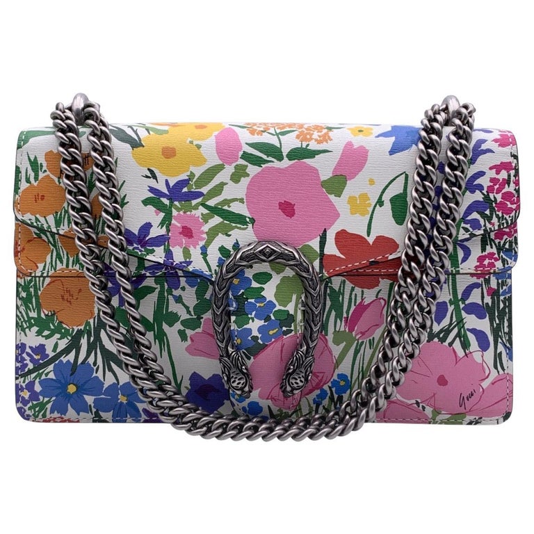 Gucci Ken Scott Print White Floral Leather Dionysus Shoulder Bag For ...