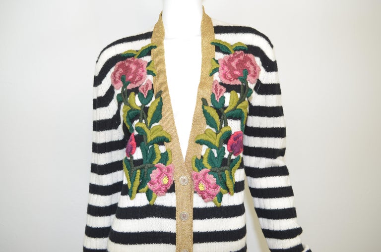 Gucci Knit Cardigan Sweater with Floral Embroidery at 1stDibs