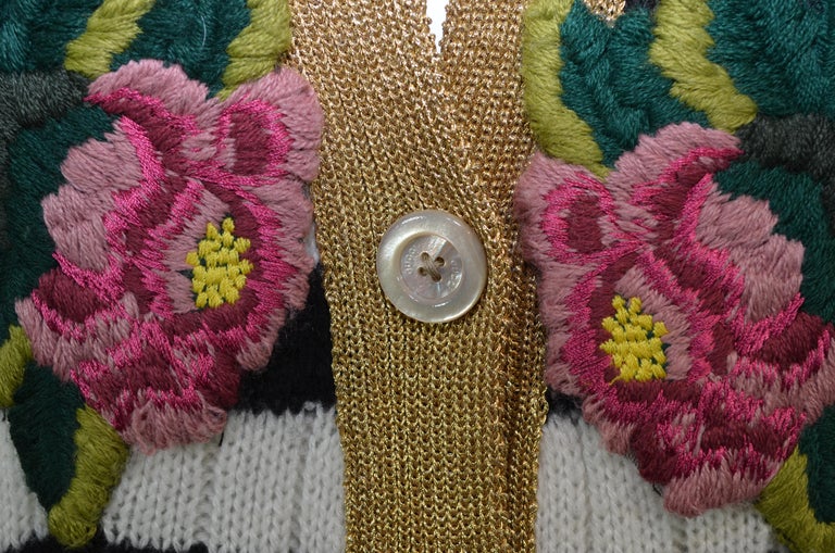 Gucci Knit Cardigan Sweater with Floral Embroidery at 1stDibs