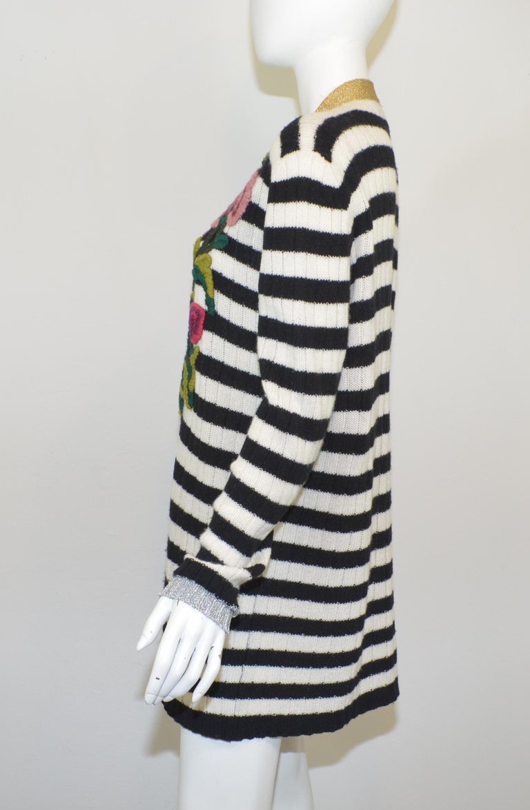 Gucci Knit Cardigan Sweater with Floral Embroidery at 1stDibs