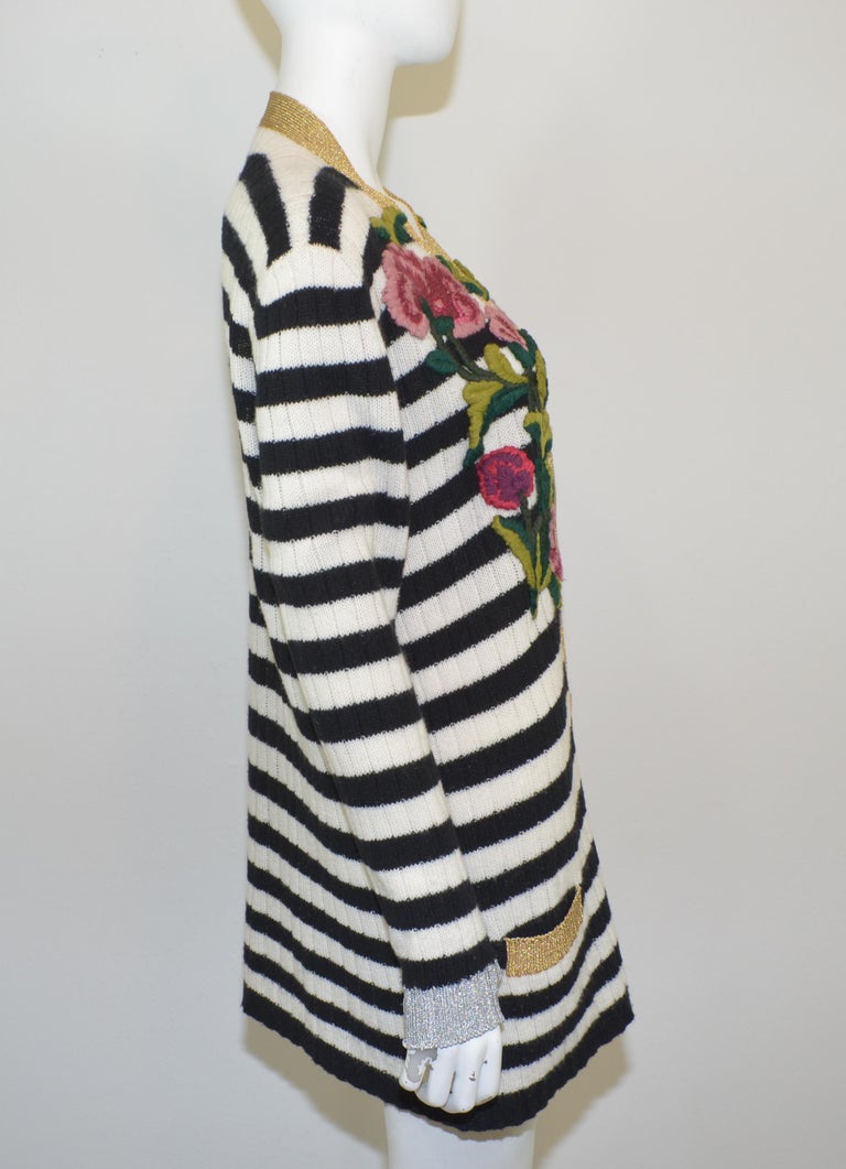 Gucci Knit Cardigan Sweater with Floral Embroidery at 1stDibs