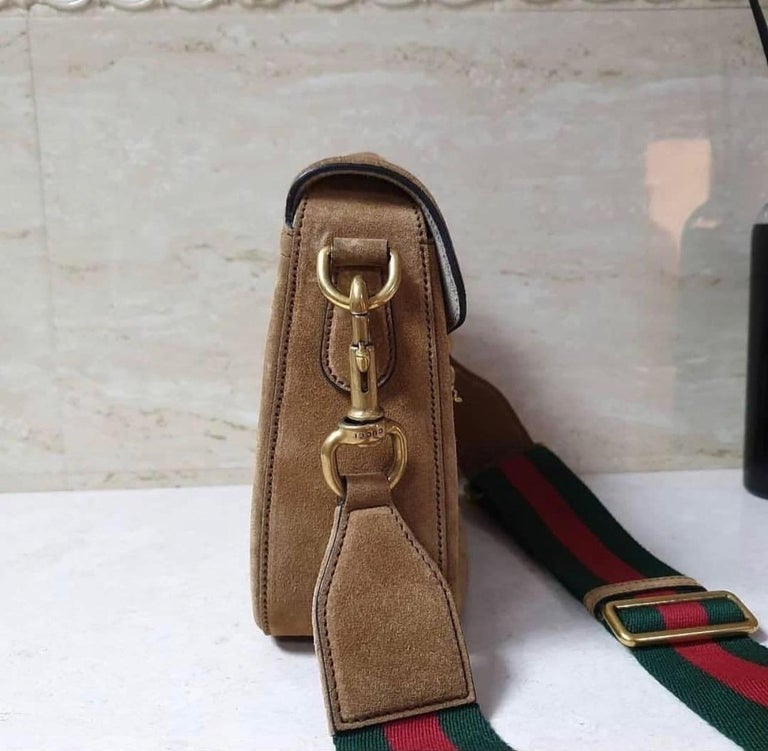 GUCCI Lady Web Medium Suede Shoulder Bag For Sale at 1stDibs | gucci ...