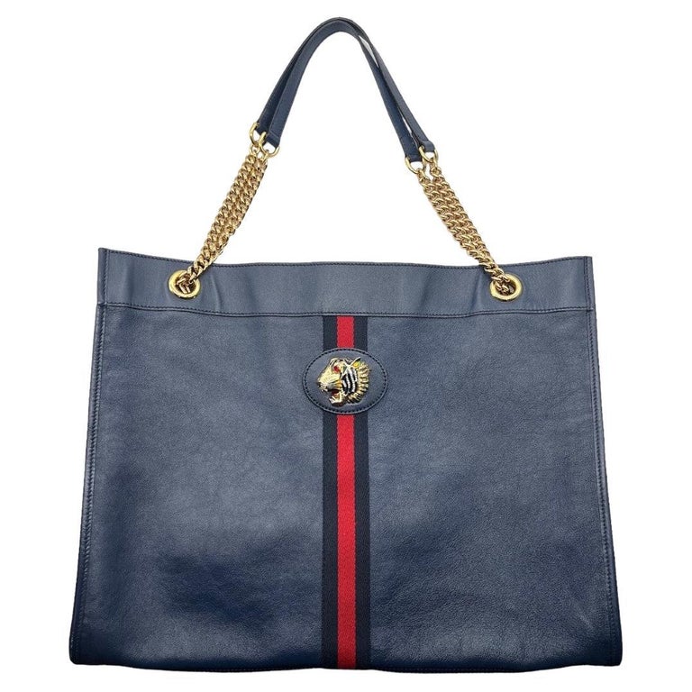 Gucci Large Navy Blue Rajah Chain Tote with Pouch For Sale at 1stDibs