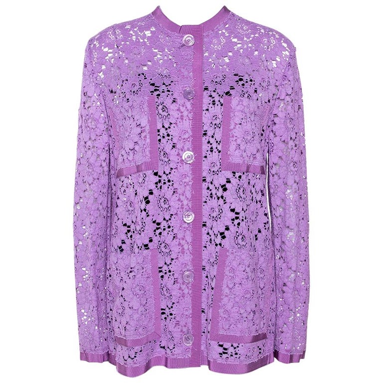 Gucci Lavender Floral Corded Lace Button Front Jacket M at 1stDibs