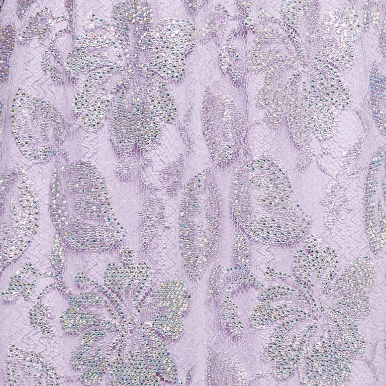 Gucci Lavender Floral Crystal Embellished Lace Maxi Skirt S For Sale at ...