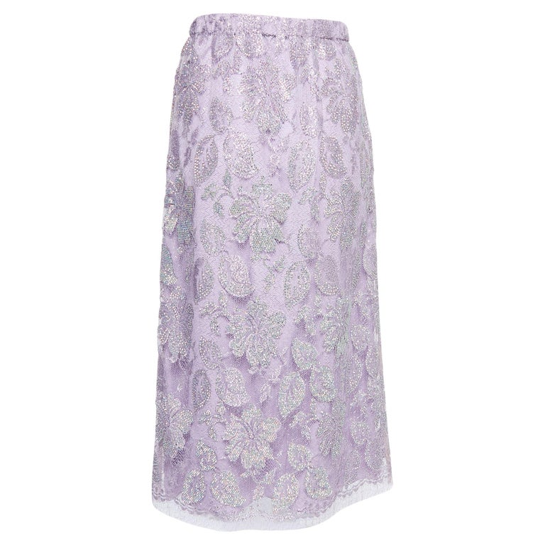 Gucci Lavender Floral Crystal Embellished Lace Maxi Skirt S For Sale at ...