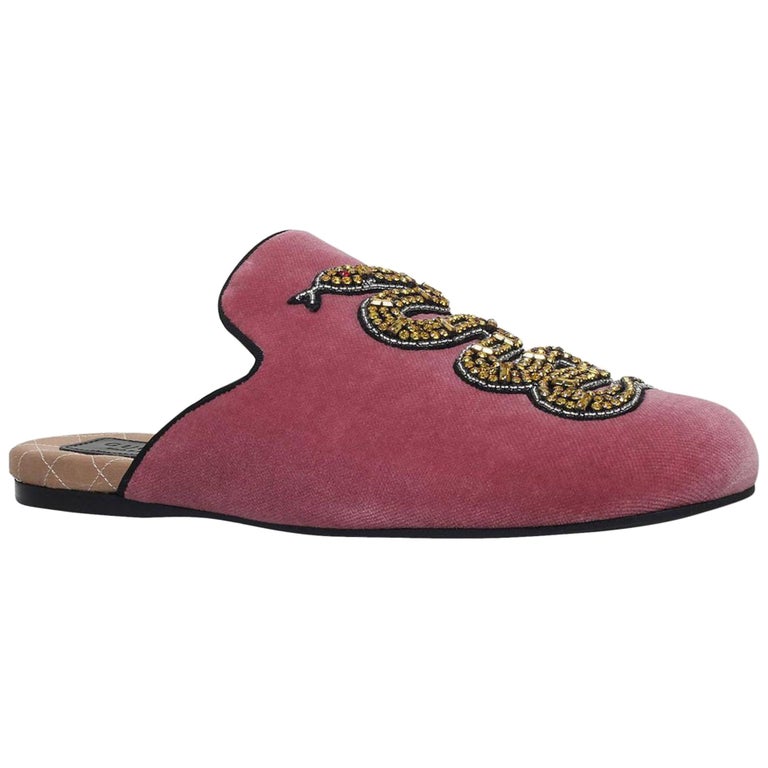 Gucci Lawrence Snake-Embroidered Velvet Slippers at 1stDibs