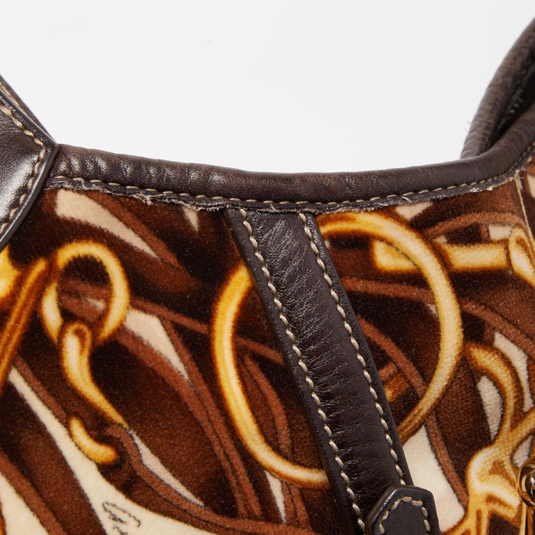 Gucci Leather And Horsebit Print Velvet 85th Anniversary Brit Hobo For ...