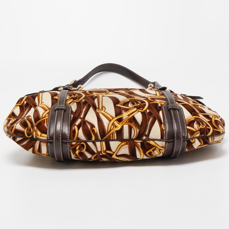 Gucci Leather And Horsebit Print Velvet 85th Anniversary Brit Hobo For ...
