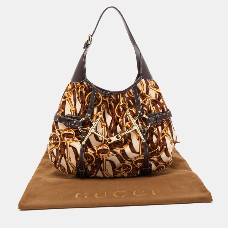 Gucci Leather And Horsebit Print Velvet 85th Anniversary Brit Hobo For ...