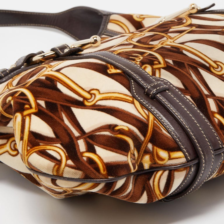 Gucci Leather And Horsebit Print Velvet 85th Anniversary Brit Hobo For ...