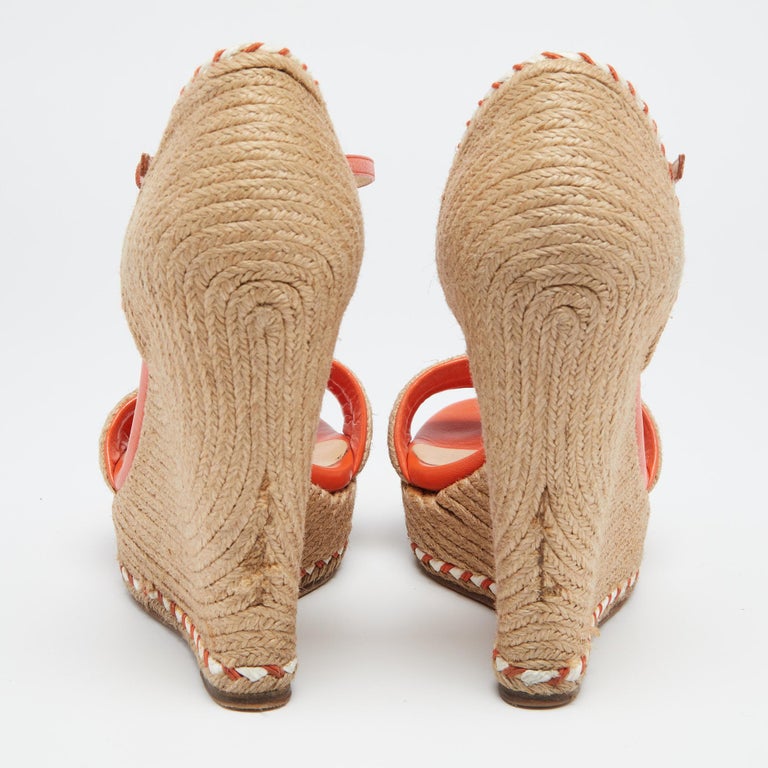 Gucci Leather And Raffia Woven Tiffany Espadrille Wedge Sandals Size 38 ...