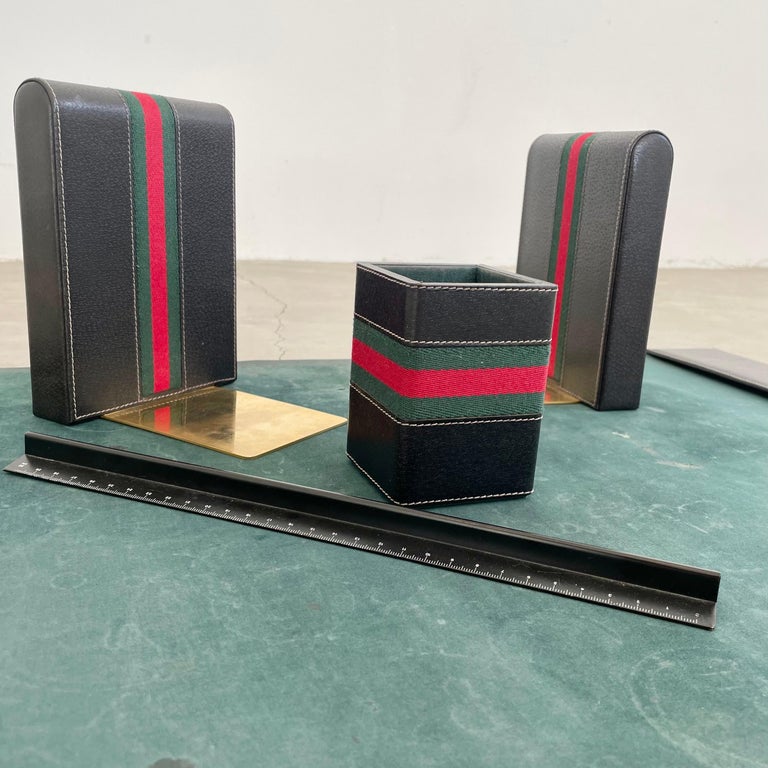 Gucci Leather and Velvet Desk Set, 1980s Italy For Sale at 1stDibs