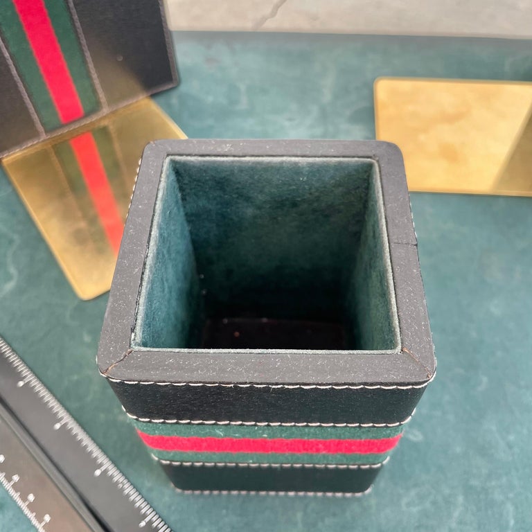Gucci Leather and Velvet Desk Set, 1980s Italy For Sale at 1stDibs