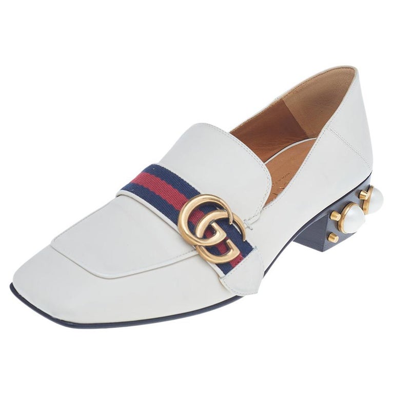 Gucci Leather Marmont Faux Pearl Embellished Block Heel Pumps Size 37.5 ...