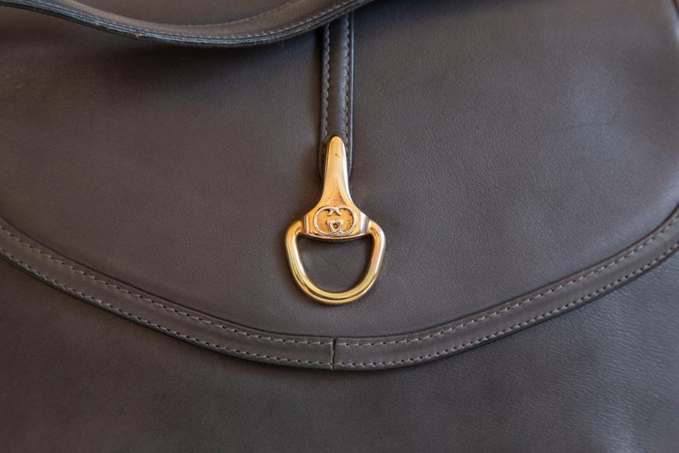 Gucci Leather Shoulder Bag Gray Leather 1950s For Sale at 1stDibs