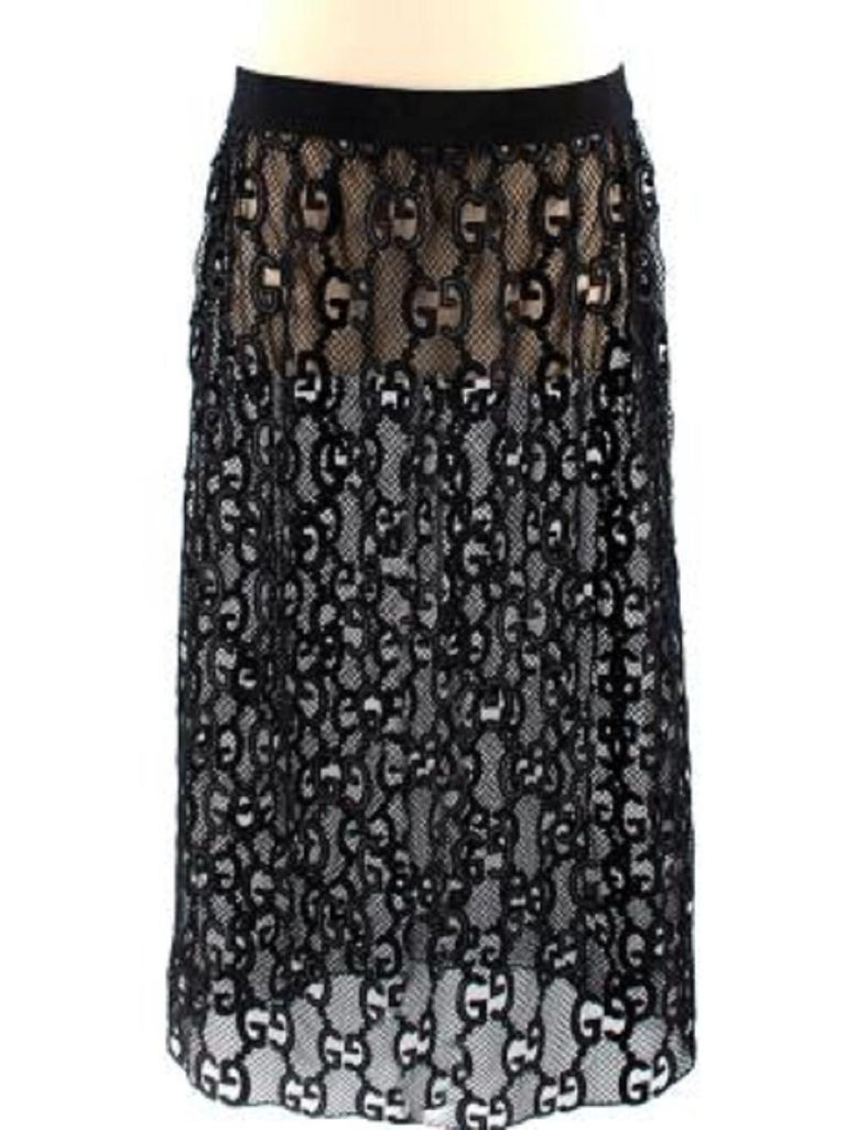 Gucci Leather Trimmed GG Macrame Skirt and Blouse Set For Sale at 1stDibs